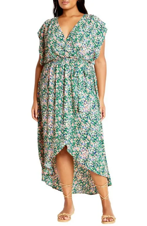 City Chic Ditsy Floral Wrap Maxi Dress In Green Fl Fields 60