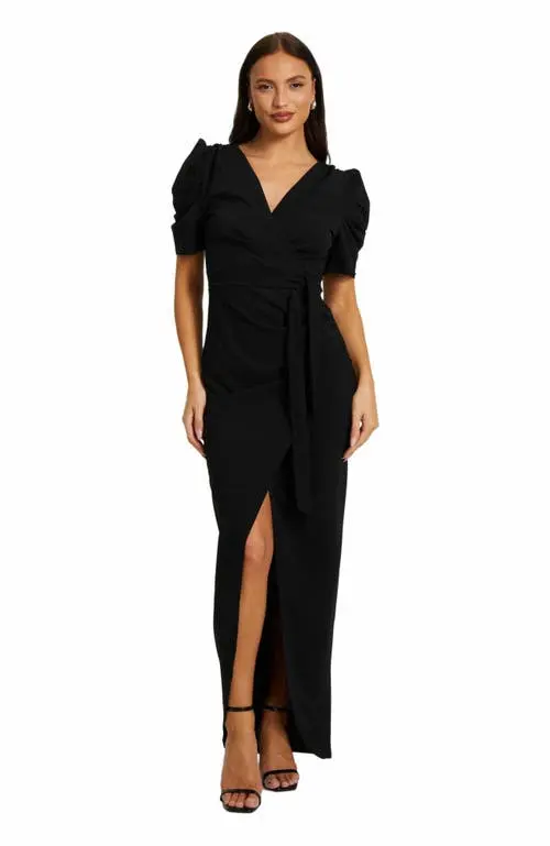 QUIZ Scuba Crepe Puff Sleeve Maxi Dress - Black