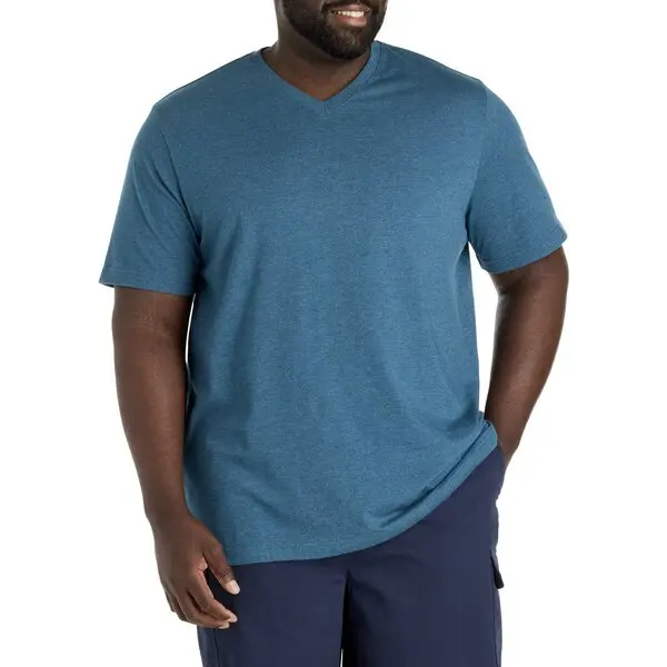 HARBOR BAY BY DXL Big & Tall Moisture-wicking Jersey V-neck T-shirt - Corsiar Blue Hthr