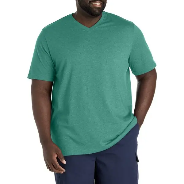 HARBOR BAY BY DXL Big & Tall Moisture-wicking Jersey V-neck T-shirt - Winter Green Hthr