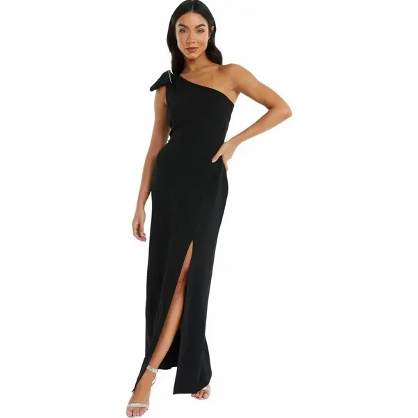sachin and babi light blue dress Quiz One Shoulder Bow Maxi Dress - Black main image 1