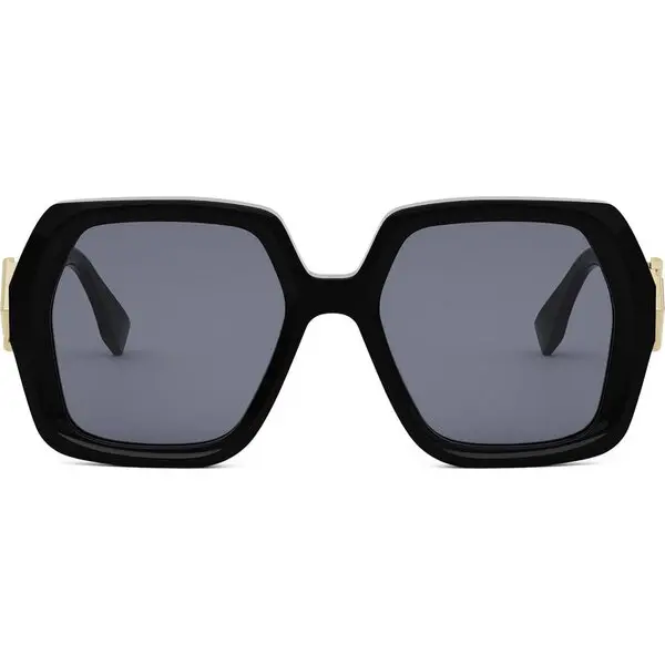 Fendi Diamonds 51mm Square Sunglasses - Shiny Black / Blue