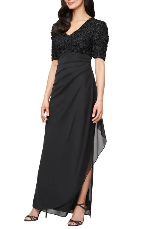 Alex Evenings Embellished Empire Waist Gown - Black