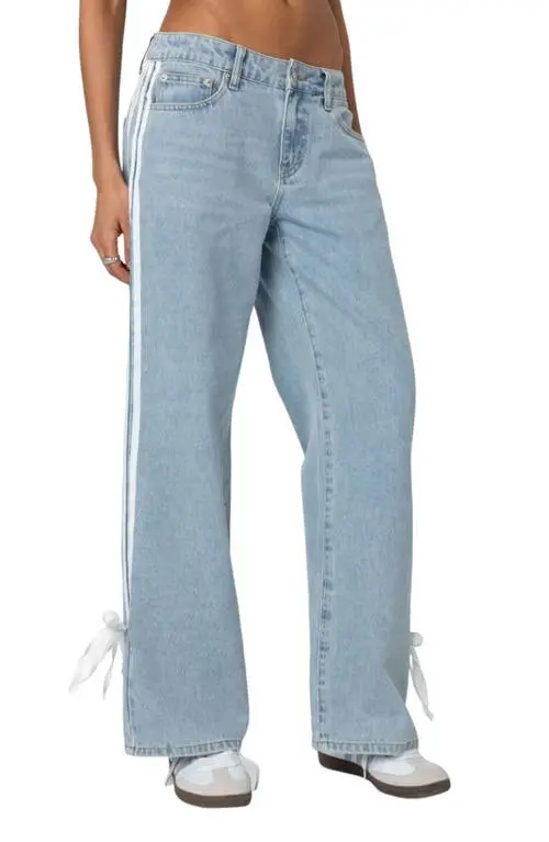 EDIKTED Ribbon Stripe Baggy Low Rise Jeans - Light-blue