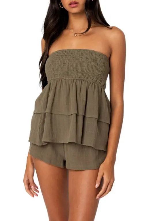 EDIKTED Harleigh Strapless Smocked Top