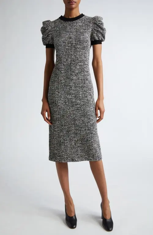 Max Mara Ieti Puff Sleeve Tweed Knit Midi Dress - Vanilla