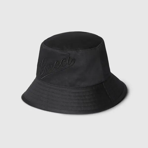 Gucci Cotton Bucket Hat With Embroidered Script - Black  display picture 1