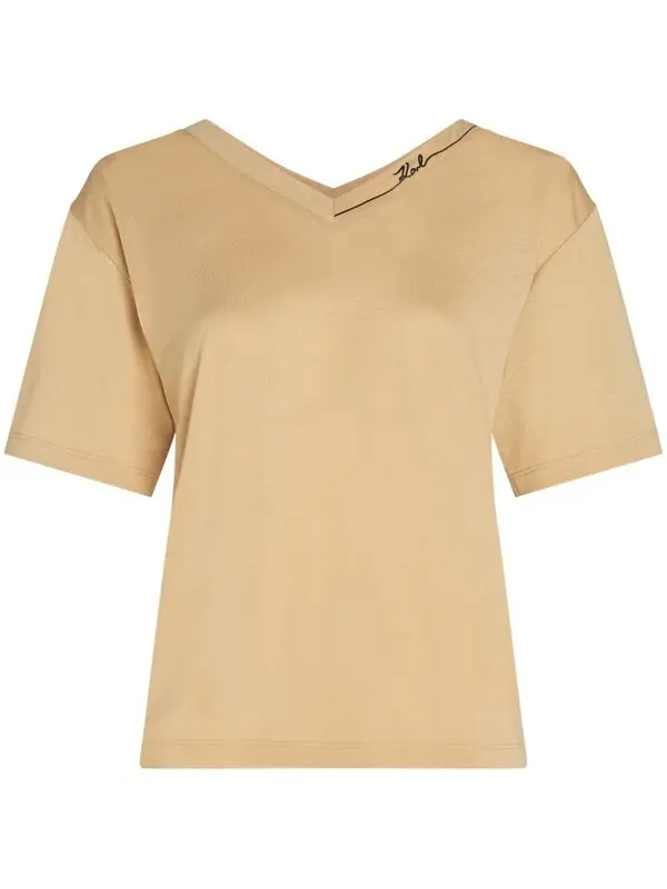Karl Lagerfeld Signature V-neck T-shirt - Neutrals