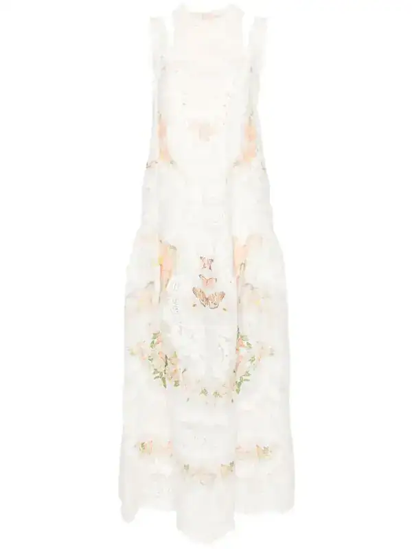 self-portrait embellished lace midi dress self-portrait - Cream Fine Lace Pearl Midi Dress main image 1