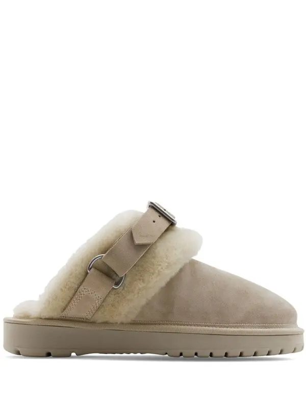 Burberry Shearling Suede Mules - Neutrals