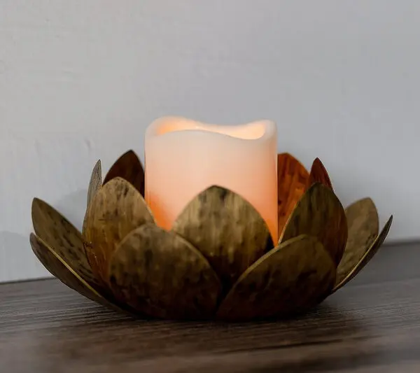 LUMABASE Gold Leaf Candleholder W/ Battery-oper Ated Candle