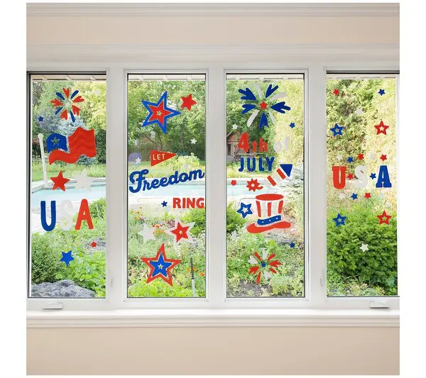 NORTHLIGHT S/6 Double Sided Patriotic Gel Windo W Clings