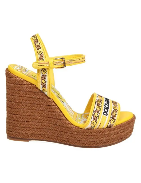 Dolce & Gabbana Canvas And Leather Wedge Sandal - Multicolor