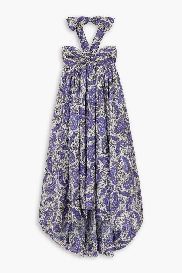 Zimmermann Devi Pleated Paisley-print Silk Halterneck Midi Dress - Indigo