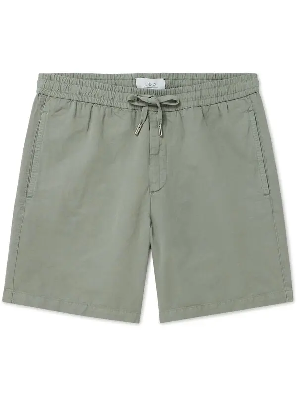 Mr P. Straight-leg Cotton And Linen-blend Drawstring Shorts - Green