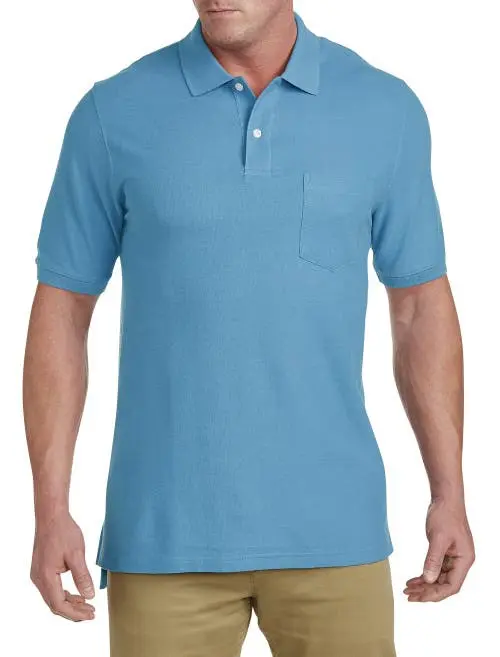 HARBOR BAY BY DXL Big & Tall Pocket Piqué Polo Shirt - Blue Jay
