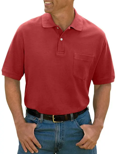 HARBOR BAY BY DXL Big & Tall Pocket Piqué Polo Shirt - Cherry Heather