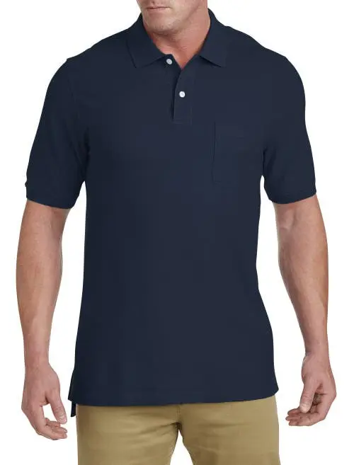 HARBOR BAY BY DXL Big & Tall Pocket Piqué Polo Shirt - Navy