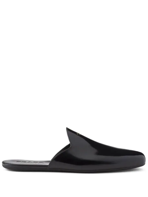 Prada Logo-embossed Leather Slippers