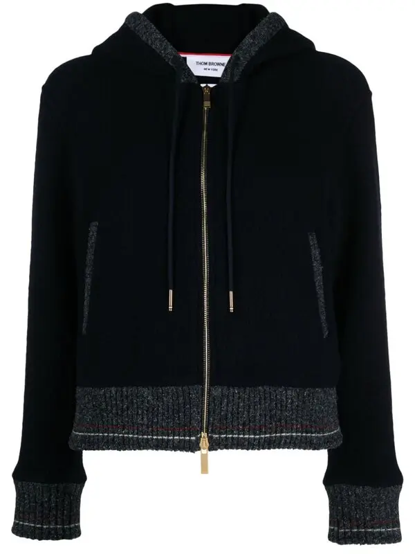 Thom Browne Hooded Zip-up Wool Cardigan - Blue