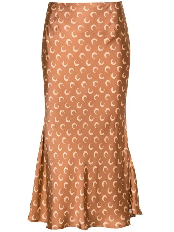 MARINE SERRE Crescent Moon Print Midi Skirt - Brown