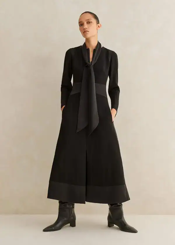 chinese dress ladies Kind Hearted Satin Wrap Effect Midi Dress / The Emerald Fox Boutique Black / M main image 0