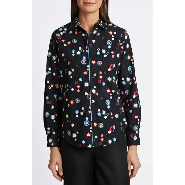 Foxcroft Charlie Circle Print Button-up Shirt - Black Multi