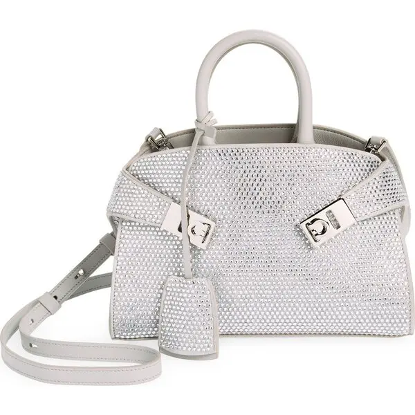 FERRAGAMO Strass Crystal Mini Top Handle Bag - Perla