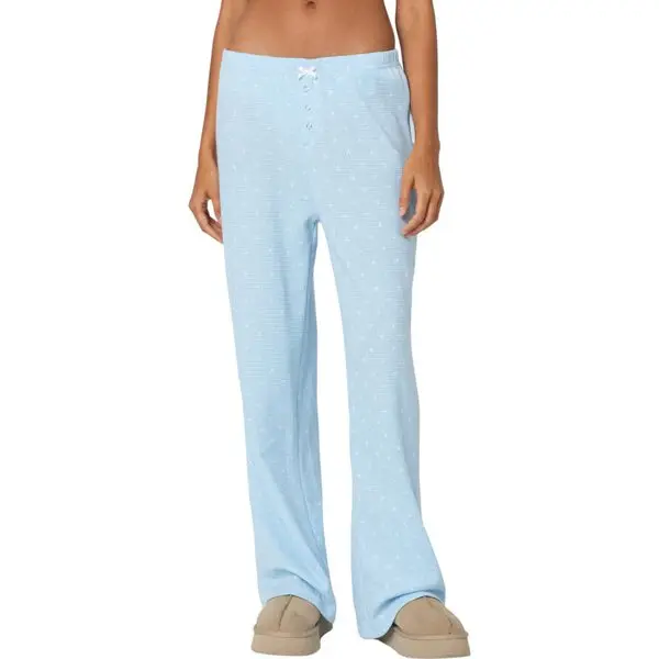 EDIKTED Floral Cotton Waffle Knit Pants - Mix/ Blue
