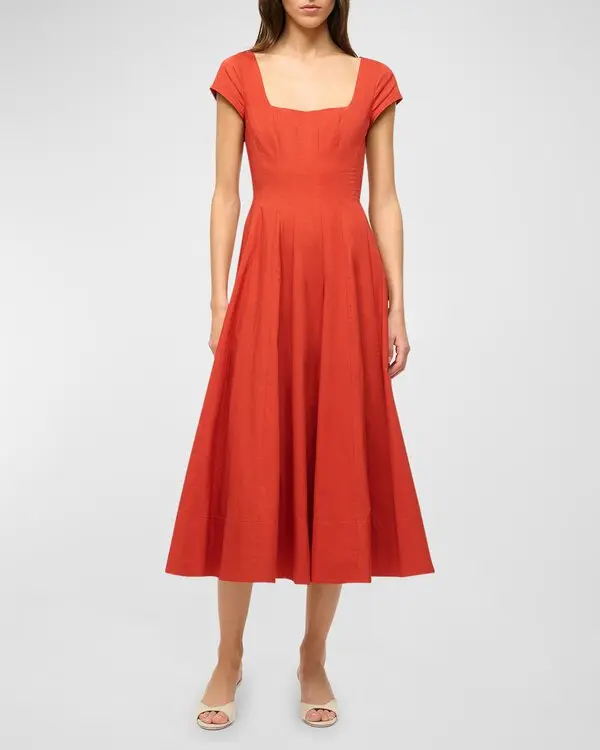 Staud Wells Cotton Poplin Midi Dress - Rust - 56% Off