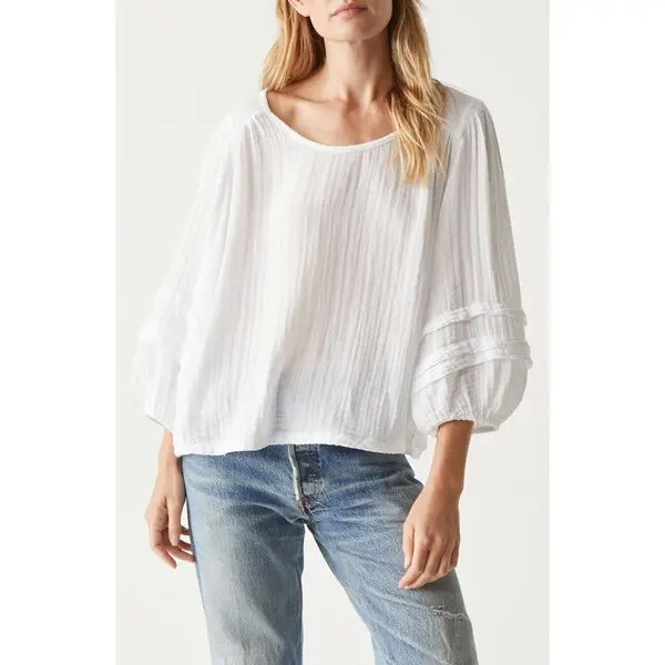 Michael Stars Pruitt Balloon Sleeve Gauze Top - White