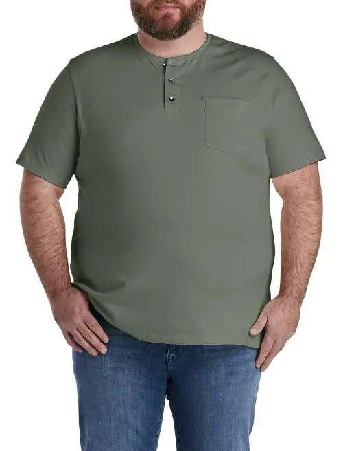 HARBOR BAY BY DXL Slub Henley Shirt - Four Leaf Clover