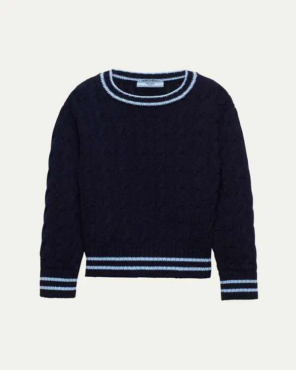 Prada Cropped Cable-knit Sweater - Blu Azzurro