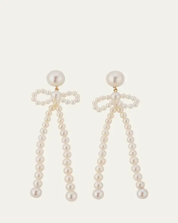 Sophie Bille Brahe Bow Rosette Dangle Pearl Earrings - Gold