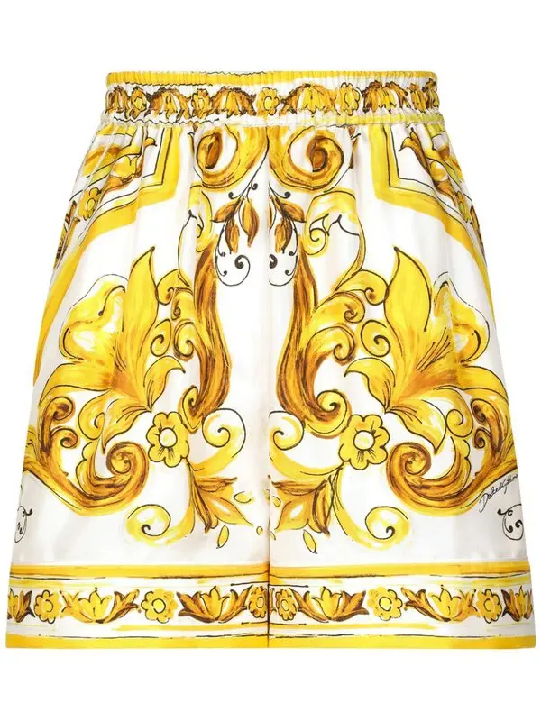 Dolce & Gabbana Majolica-print Silk Shorts - Yellow