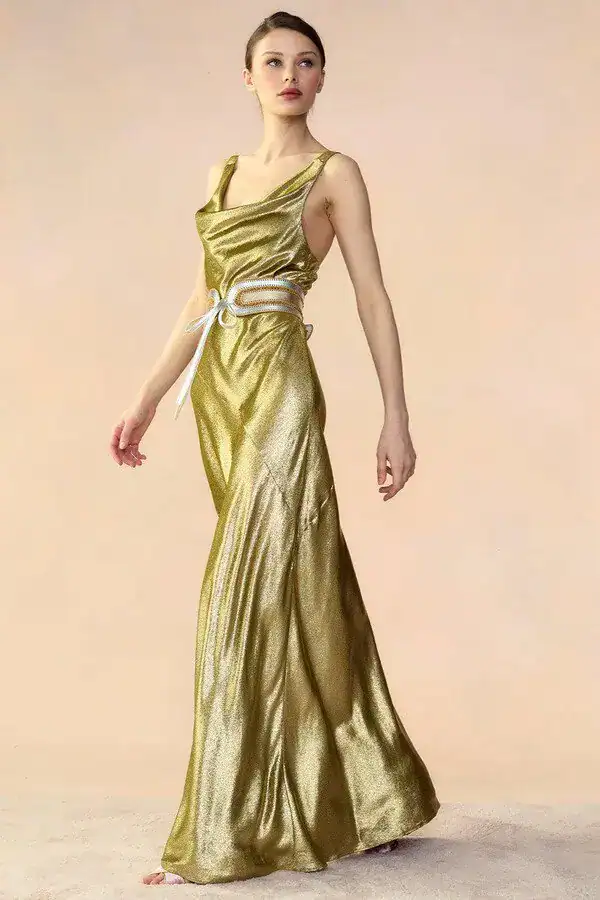 gold lame dress MILLE Daisy Dress