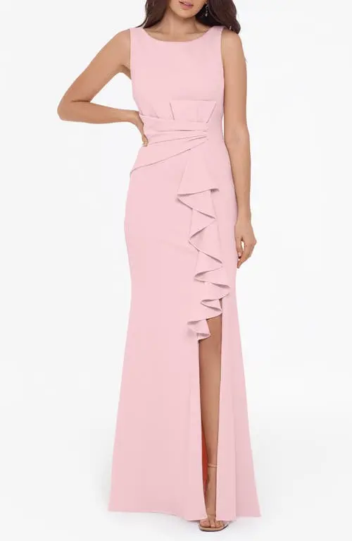 Betsy & Adam Ruffle Slit Gown - Rose