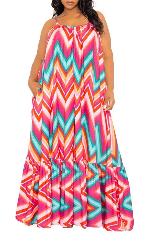 BUXOM COUTURE Chevron Print Maxi Dress - Pink Multi