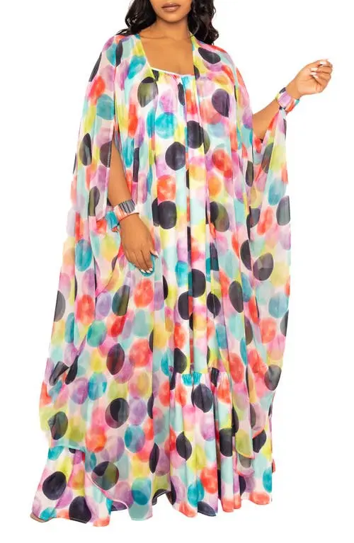 BUXOM COUTURE Polka Dot Print Chiffon Robe With Wrist Bands - Violet Multi