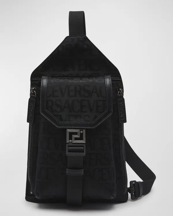 Versace Allover Logo One-shoulder Sling Crossbody Bag - Black-ruthenium ...
