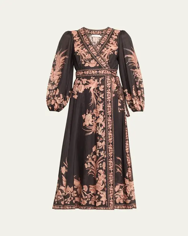 Zimmermann Waverly Wrap Midi Dress Black Bird Floral Editorialist
