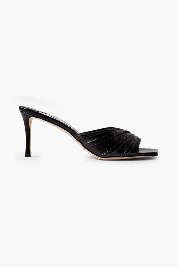 JIMMY CHOO Basil 75 Ruched Leather Mules - Black