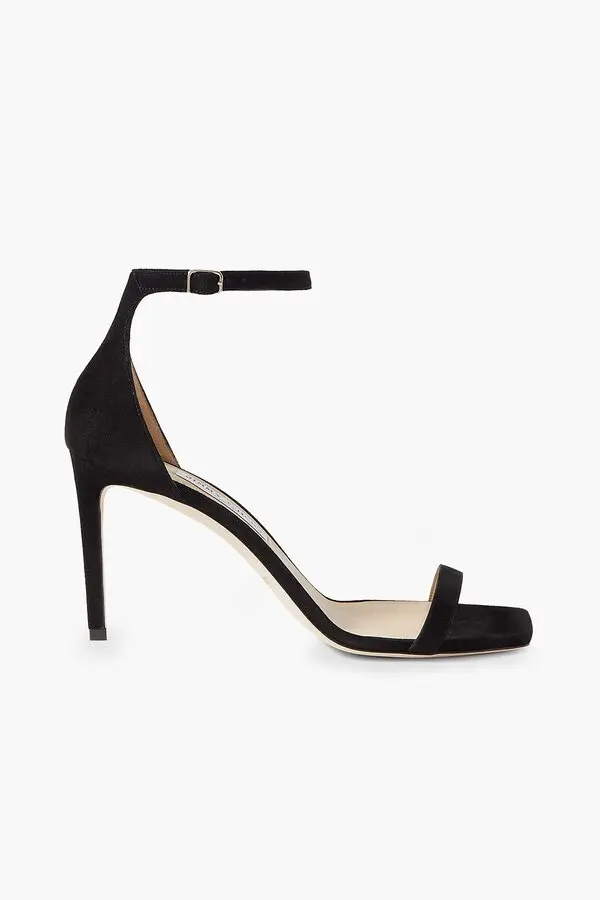 JIMMY CHOO Alva 85 Suede Sandals - Black