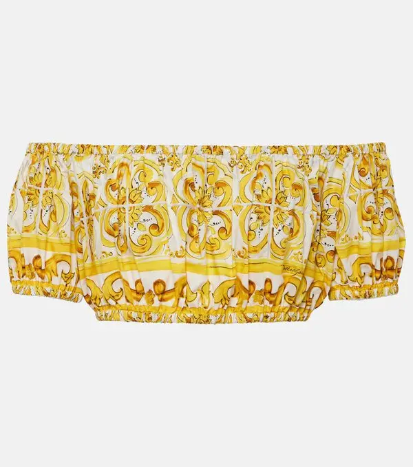 Dolce & Gabbana Majolica Print Off-shoulder Crop Top - Yellow