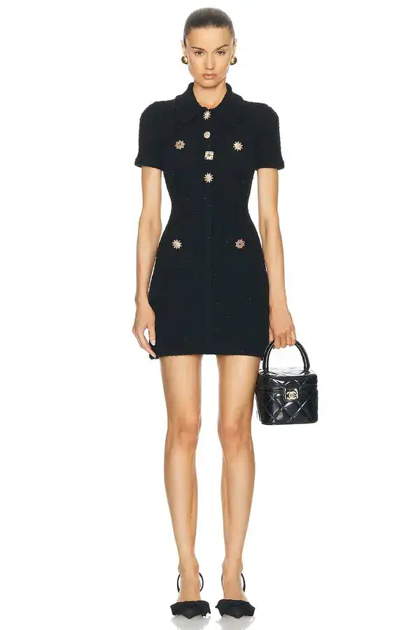 self portrait black knit diamante mini dress Self-Portrait Jewel Button In - 40% Off MStroke David's Bridal, The Edit Long Sleeve:XS in an expressive BLACK