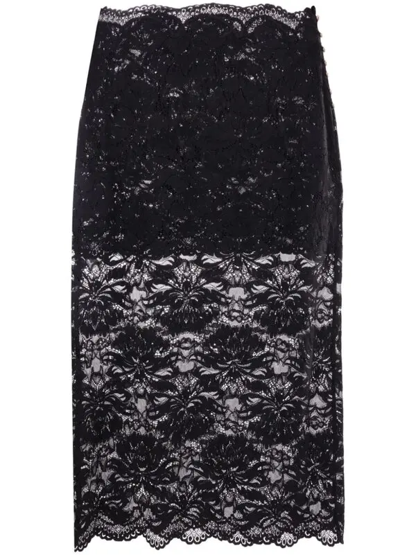 Rabanne Floral Lace Skirt - Black