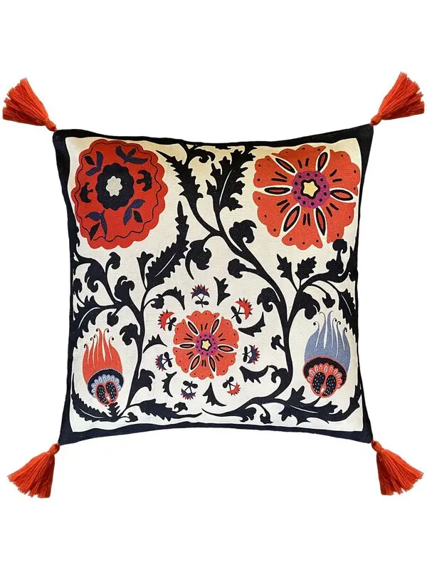 LES-OTTOMANS Floral-print Tassel Cushion