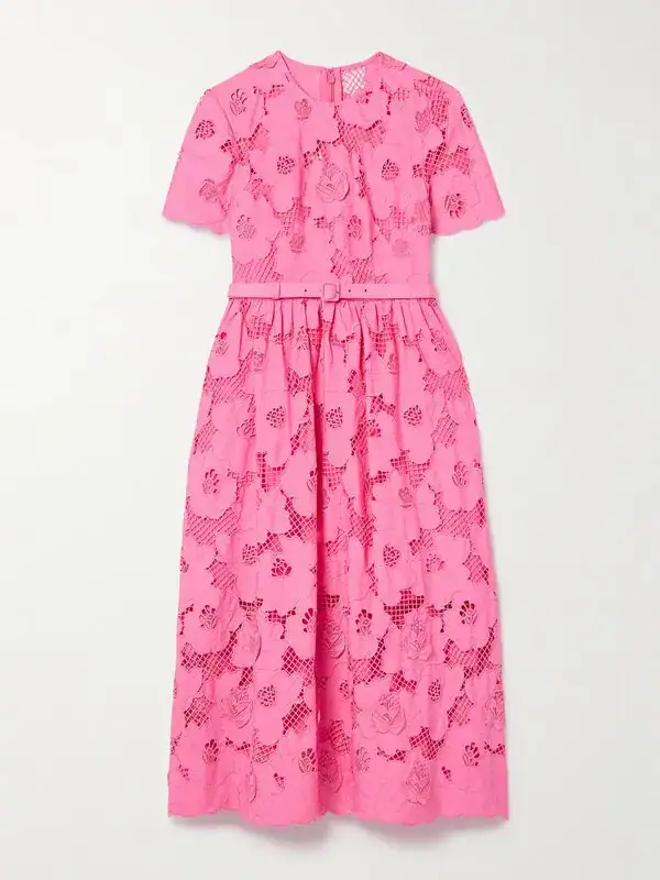 knee length dresses for ladies Self Portrait Pink Guipure Lace Midi Dress – RAG REVOLUTION main image 1
