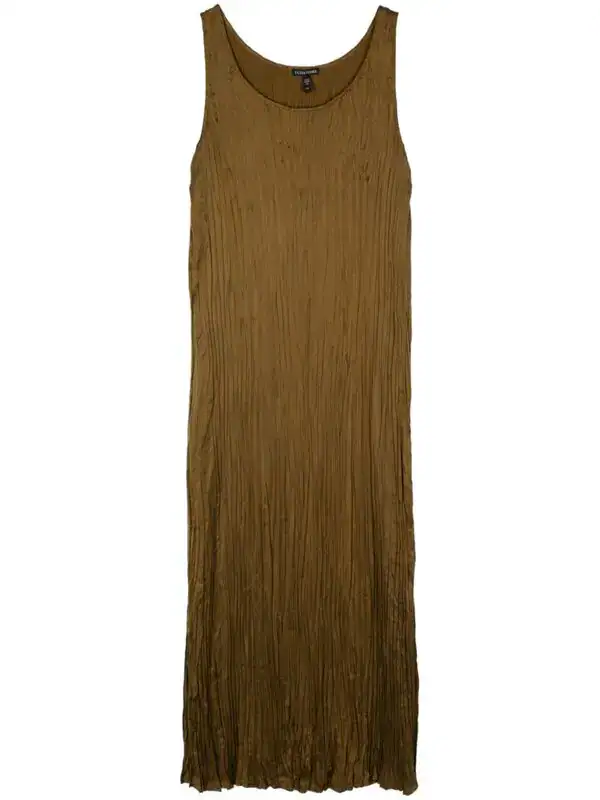 Eileen Fisher Pleated Velvet Dress - Green | Editorialist