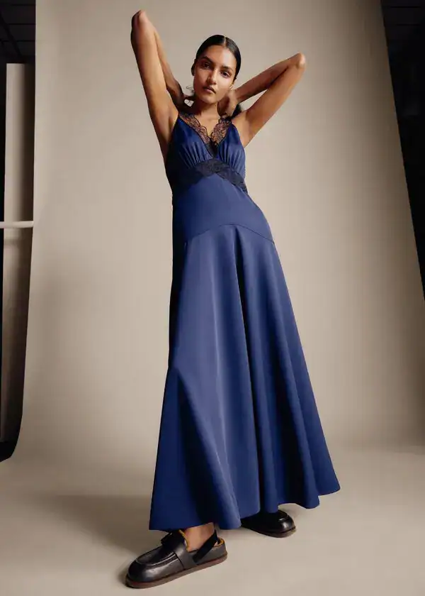princess polly baby blue dress A.L.C. Alessia Satin And Lace Maxi Dress in Blue main image 1
